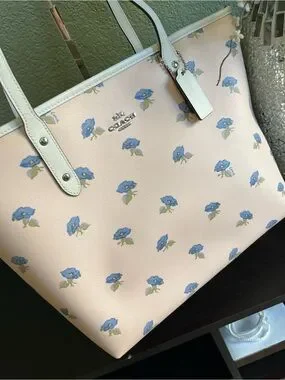 Coach | Bags | Coach X Disney Belle Pink Floral Print Tote Bag Large ...